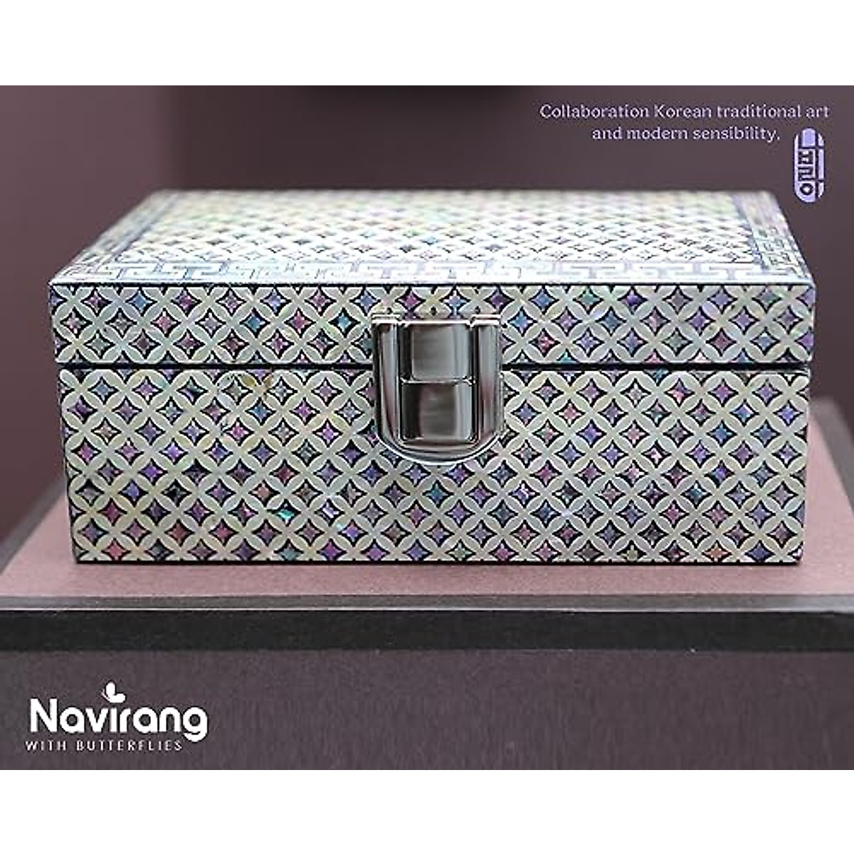 SoSHESHINES Mother of Pearl Small Jewelry Box - Premium Packaging for Gifts for Women, Thank you Gifts, Mom birthday Gifts, Korean Traditional Sea Shell Premium Handmade (FULL NACRE_Diamond)