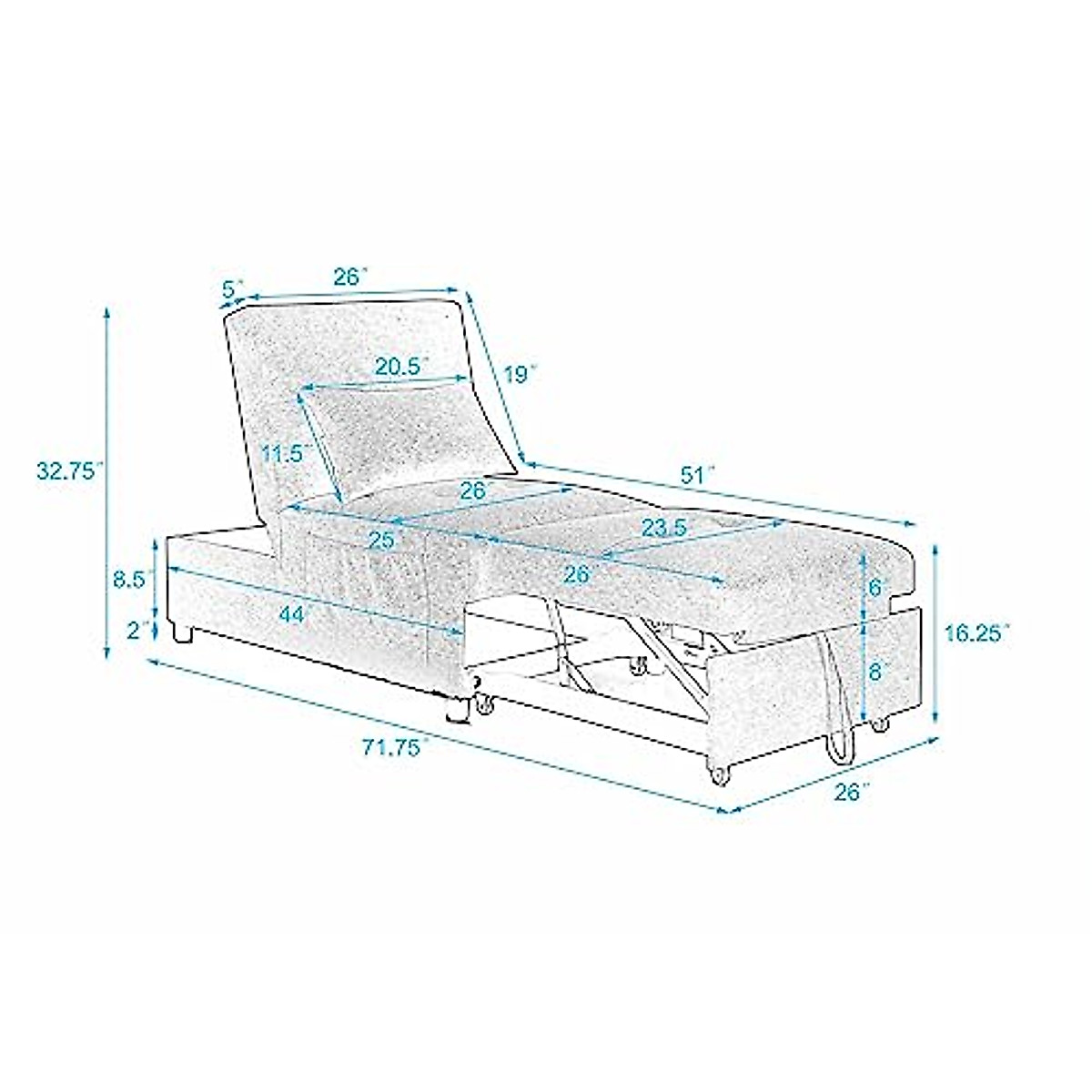 DUNTRKDU 4 in 1 Function Folding Ottoman Sleeper Sofa Bed with Plastic Legs, Single Bed Chair Work as Ottoman, Chair, Sofa Bed & Chaise Lounge, Modern Sofa Bed for Living Room Home Office (Beige)