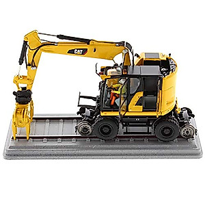 Diecast Masters 1:50 Caterpillar M323F Railroad Wheeled Excavator - Safety Yellow Version | High Line Series Cat Trucks & Construction Equipment | 1:50 Scale Model Diecast Collectible | 85661