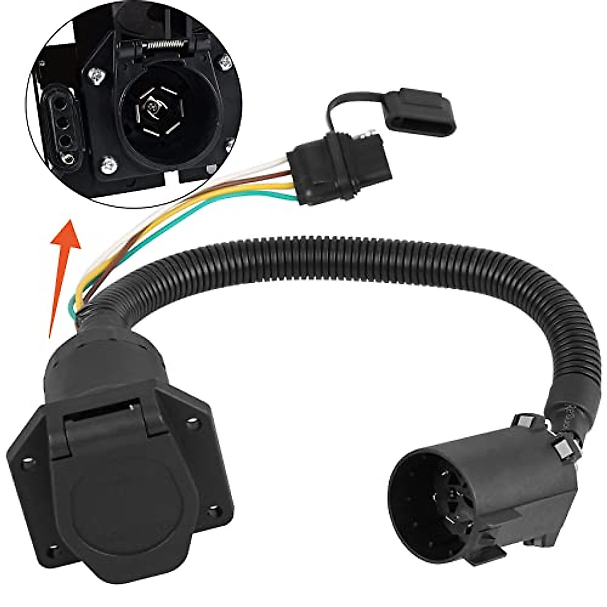 Newparts 7 Pin to 7 Way Blade and 4 Way Flat Vehicle-Side Trailer Wiring Adapter Compatible with Ford Chevy Dodge Ram GMC Sierra Grand Cherokee USCAR Socket Required Trailer Connector Wiring Harness