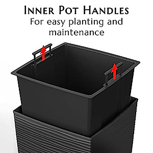 Janska by Mueller M-Resin Heavy Duty Tall Planter, Indoor/Outdoor Grande Plant, Tree, Flower Pot, 2-Piece Set, 24”, Modern Design, Built-in Drainage, Dark Gray