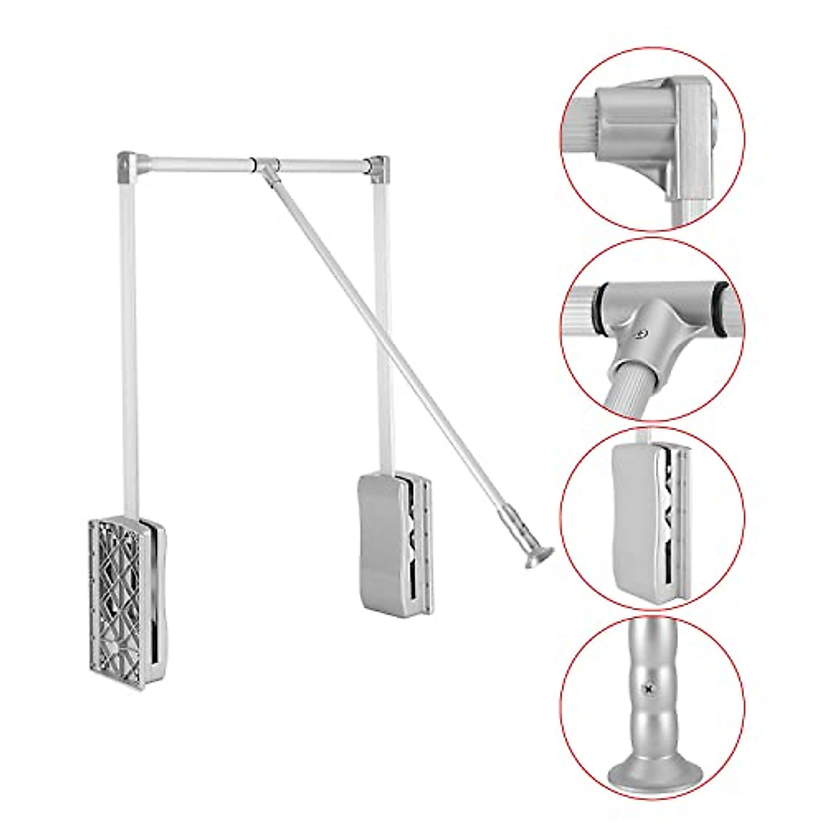 Pull Down Closet Rods, Adjustable 35-48 Inch Wardrobe Rail Lift Collapsible Closet Rod Aluminium Retractable Wardrobe Hanger Clothing Rail Closet Lift Organizer Storage Lift for Wardrobe Bedroom