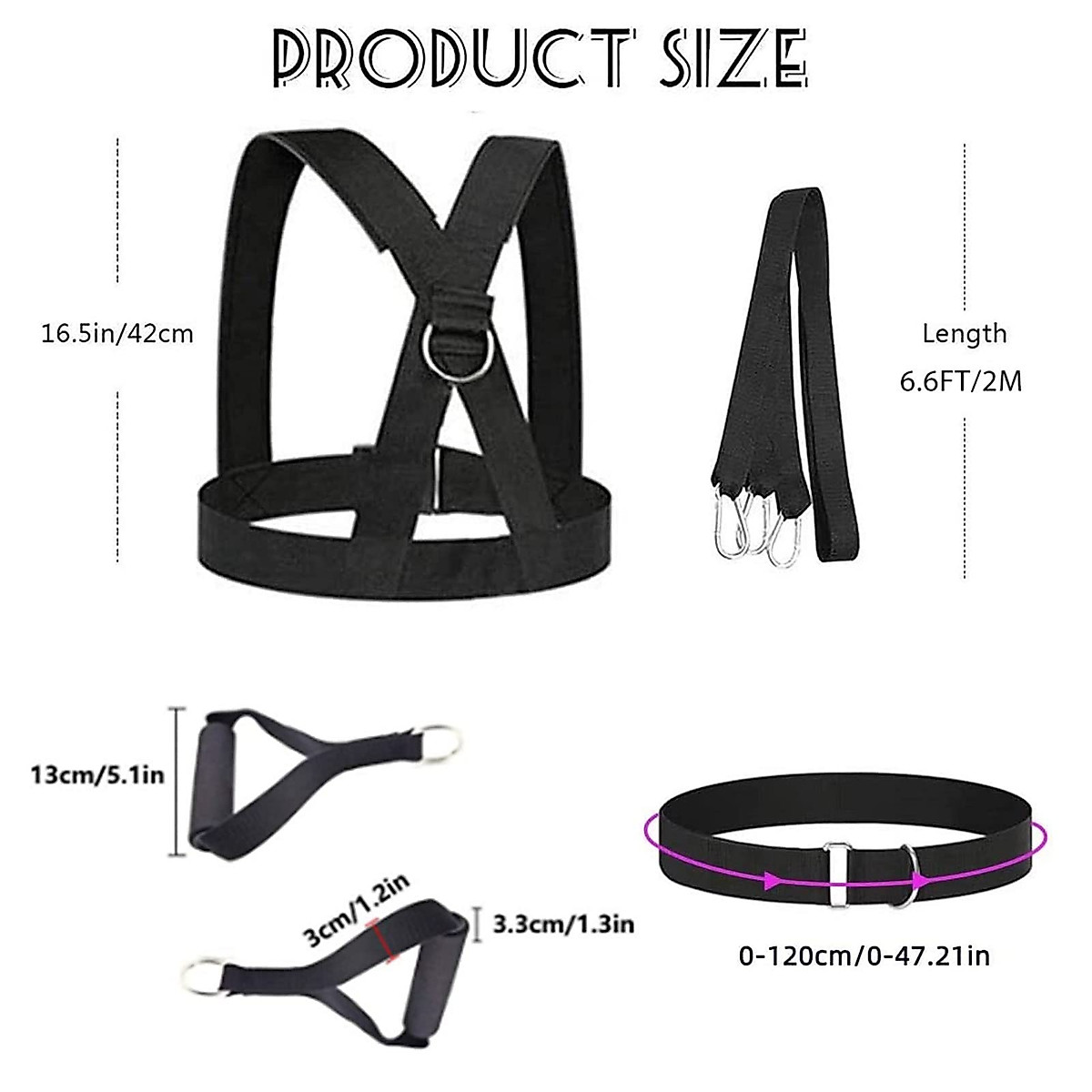 OYINDIZ Weight Sled Harness Kits, 5 PCS Pulling Strap for Running, Speed Power Agility Training Full Body Workout Football Exercise Equipment for Outdoor Men and Women 6.6FT