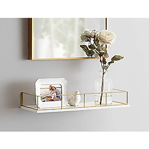 Kate and Laurel Benbrook Wood Shelf, 24" x 8", White and Gold, Modern Glam Storage Shelf