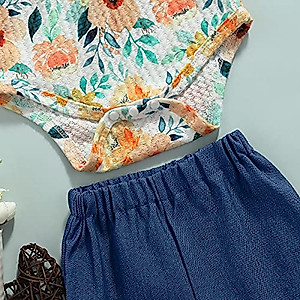 VISGOGO Baby Bell Bottoms Toddler Newborn Girl Outfits Fall Winter 3 6 9 12 18 Months Floral Print Flare Pants for Girls (Dark Blue, 0-3 Months)