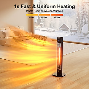 AKIRES Space Heater for Large Room,34IN Portable Electric Tower Heater with IP44 Waterproof,24H Timer,Remote,3 Heating Modes,Infrared Heater for Living Room Bedroom Office Bathroom Indoor Outdoor Use