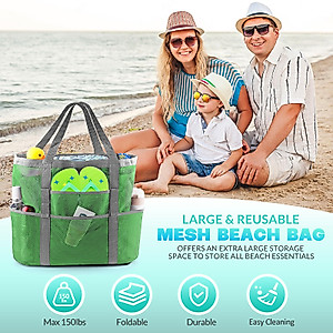 EASYFUN Beach Bag Large Mesh Beach Bag Lightweight Beach Tote with 9 Pockets Foldable Vacation Trip Essentials