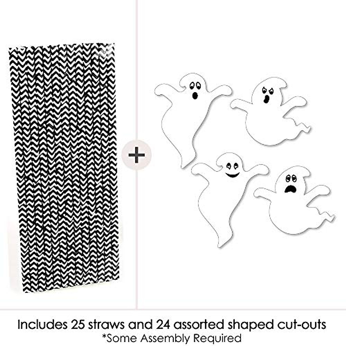 Big Dot of Happiness Spooky Ghost - Paper Straw Decor - Halloween Party Striped Decorative Straws - Set of 24