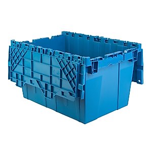 Hudson Exchange 21.9 x 15.2 x 12.8” (3 Pack) Storage Tote Distribution Container with Hinged Attached Lid, Blue
