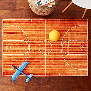 Brumlow Mills Basketball Court Sports Theme Area Rug for Teens Bedroom, Kids Playroom, Living Room Carpet or Classroom Accent Rug, 3'4" x 5'