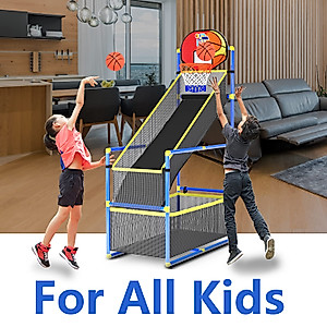 OMNISAFE Arcade Basketball Hoop Game Set for Kids & Dart Board, Basketball Game Training System, Includes 2 Balls, 1 Air Pump and Slide Ramp