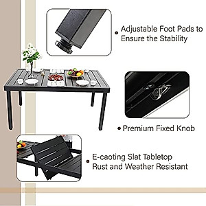 MFSTUDIO 7 Pieces Patio Dining Set, Rectangular Expandable Black Metal Table with 6 Padded Textilene Fabric Chairs, Outdoor Furniture Set for Garden, Poolside, Backyard, Porch
