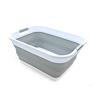 SAMMART 41L(10.8 gallon) Collapsible Plastic Laundry Basket-Foldable Pop Up Storage Container/Organizer-Portable Washing Tub-Space Saving Hamper, Water capacity: 32L (8.4 gallon) (Rectangular, Grey)