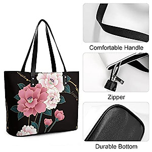 Womens Handbag Japanese Floral Blossom Pattern Leather Tote Bag Top Handle Satchel Bags For Lady