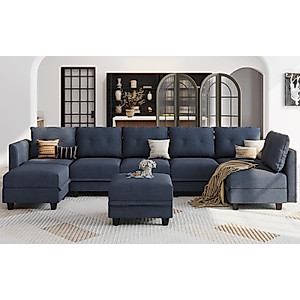 LLappuil Modular Sectional Sofa with Chaise, 8 Seater Reversible L Shaped U Shape Sectional Couch with Storage, Denim Blue