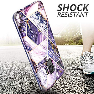 SURITCH Case for Galaxy S9, [Built-in Screen Protector] Hybrid Full-Body Protection Shockproof Rugged Bumper Soft Silicone Lavender Protective Cover for Samsung Galaxy S9 5.8 Inch (Purple Marble)