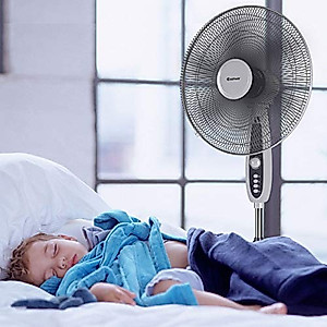 COSTWAY Pedestal Fan, 18-Inch Adjustable Height Standing Fan, 3-Speed Digital Control, Oscillating Fan with Timer for Home, Office