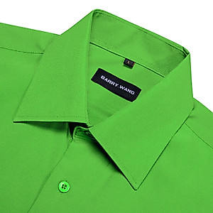 Barry.Wang Mens Emerald Green Stretch Dress Shirts Solid Sage Green Long Sleeve Button Down Shirts Formal Casual Business