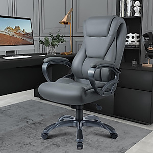 Soontrans Executive Office Chair 400lbs Big and Tall Office Chair for Heavy People Wide Seat Leather Desk Chair Adjustable Rocking Computer Chair Ergonomic Office Chair（Grey）