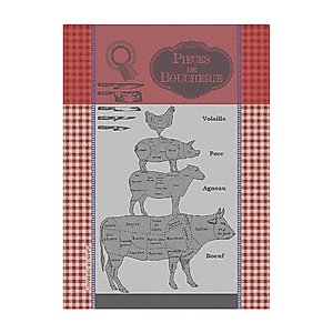 GARNIER-Thiebaut, Pièce de Boucherie, Rouge French Jacquard Kitchen/Tea Towel, 100% Cotton