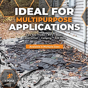 Heavy Duty Poly Tarp - 8' x 10' - 10 Mil Thick Waterproof, UV Blocking Protective Cover - Reversible Silver and Black - Laminated Coating - Grommets - by Xpose Safety