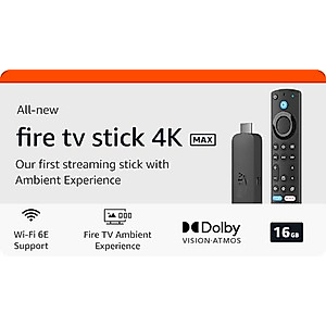 Amazon Fire TV Stick 4K Max streaming device, supports Wi-Fi 6E, free & live TV without cable or satellite