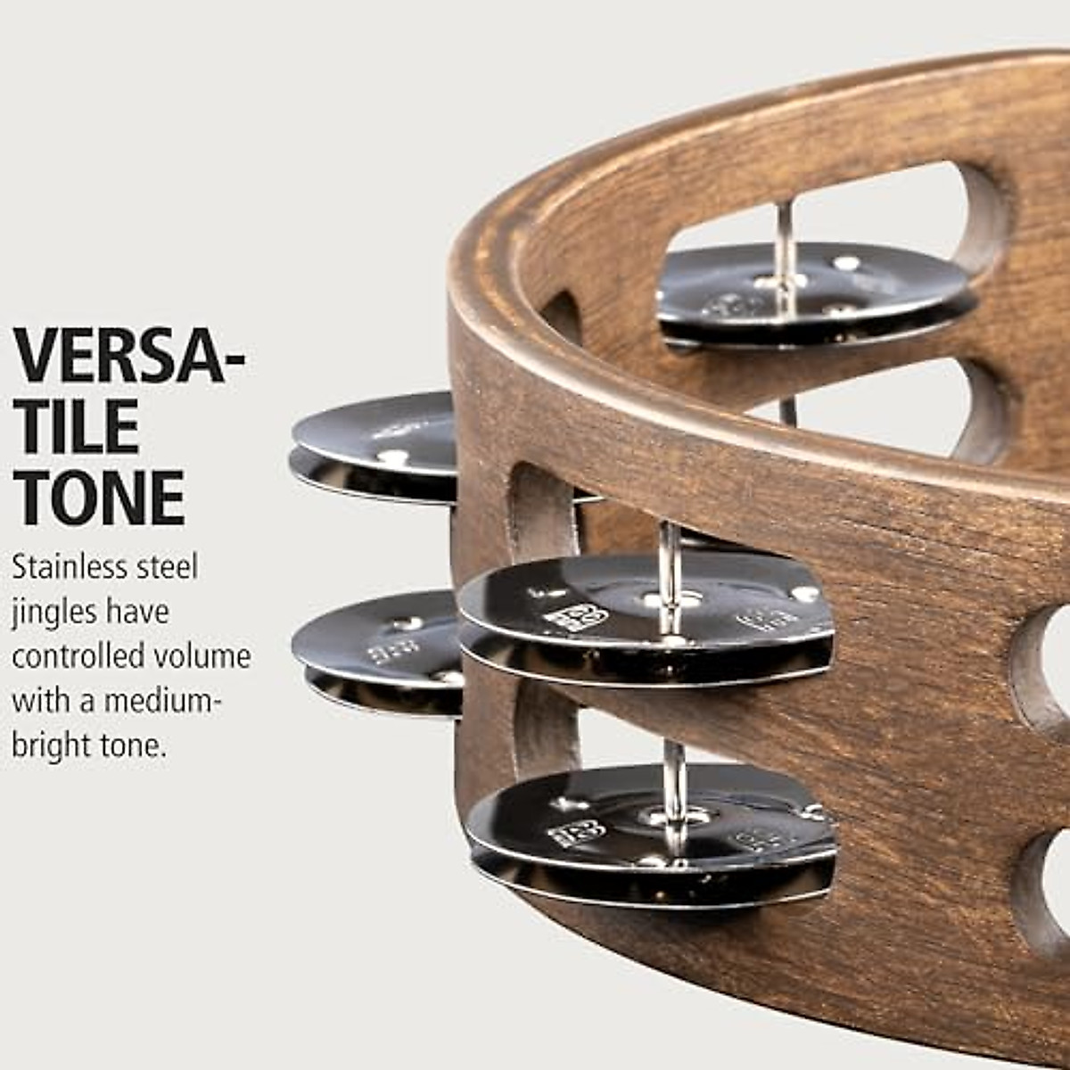 Meinl Percussion Traditional Wood Tambourine with Stainless Steel Jingles, Double Row — NOT Made in China — for All Musicians, 2-Year Warranty (TA2WB)