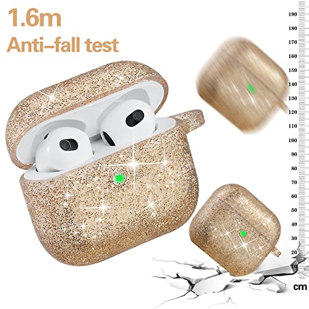 Airpods Case, DMMG Airpods 3 Case Cover Silicone Skin for Girls Women,AirPods Protective Cute Bling Glitter Case with Fluff Ball Keychain,Scratch Proof for Airpod 3rd Generation (Rose Gold)