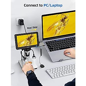 Elikliv 7" LCD Digital Microscope 1200X, 1080P Coin Microscope with Wired Remote, 12MP Ultra-Precise Focusing, 10 LED Fill Lights, PC View, Metal Stand, Windows/Mac Compatible, 32GB