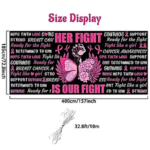 Avezano Breast Cancer Awareness Garage Door Banner 6x13Ft Her Fight is Our Fight October Breast Cancer Decoration Pink Ribbon Butterfly Powerful Fist Backdrop Outdoor Decor (157.48" L x 72.83" W)