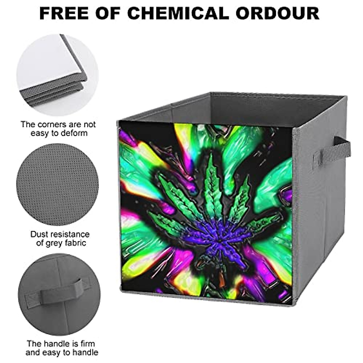 Trippy Psychedelic Leaf Storage Bins Cubes Foldable Fabric Organizers with Handles Clothes Bag Book Box Toys Basket for Shelves Closet 10.6"