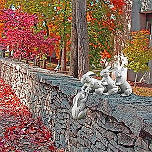 JDQTEES Saved by Hare Sculpture,Four Connected White Resin Bunnies Statues, Easter Rabbit Art Garden Sculpture Decor,Garden Resin Crafts Animal Sculpture Decoration(Four Lian Rabbit)