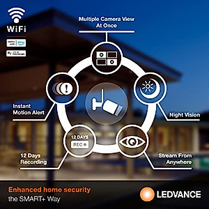 LEDVANCE WiFi Smart Outdoor Camera, HD Video, Motion and Sound Detection, Compatible with Alexa and Google, Weatherproof, White - 1 Pack (75830)