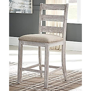 Signature Design by Ashley Skempton 4 Piece Counter Height Dining Set, Includes Table and 3 Barstools, Whitewash & Skempton 24" Counter Height Upholstered Barstool, Set of 2, Antique White