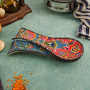 BCS Spoon Rest Set of 2 - Ceramic Spoon Holder for Stovetop & Kitchen Counter - Dishwasher Safe Handmade Kitchen Utensil (Blue-Red 3.5” W x 9" L)