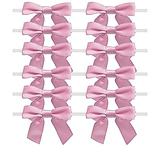 BAISDY 50pcs Twist Tie Bows for Treat Cake Pops Sealing Lollipop Bags Ribbon Bows Craft Twist for Brithday Baby Shower Valentine's Day Christmas Party (Light Pink)