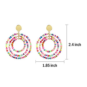 Colorful Beaded Drop Earrings For Women Clay Heishi Statement Summer Beach Dangle Boho Earring