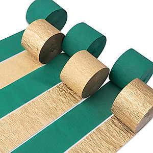 PartyWoo Metallic Gold Balloons 120 pcs 5 Inch and Green and Gold Crepe Paper Streamers 6 Rolls