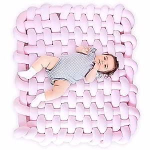 Lion Paw Knotted Braided mat Nursery Rugs for Kids Play and Sleeping Hand Made Baby Knot Floor Pillow Mat Thick Baby Crawling mat Anti-Slip Toddler Play mat Woven Carpet Floor Cushion-Pink
