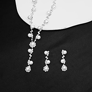 Elegant Bride Bridesmaid Jewelry Sets for Wedding Prom Bridal Necklace Earrings Bracelet Set Women Formal Dress Accessories (Style #1-white pearl-silver tone)