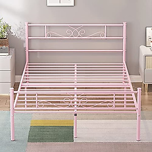 Weehom Full Size Bed Frame with Headboard and Footboard Under Bed Storage Steel Slat Support Metal Bed No Box Spring Needed Easy to Assembly,Pink