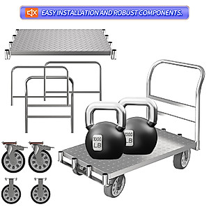 2IN1 Steel Panel Truck Cart,2500LBS 36" x 24" Heavy Duty Flatbed Cart,Platform Truck,Drywall Dolly Cart,Hand Truck Flat Cart with 6" Wheels,2MM Plate Lumber Push Cart with 1Front and 2 Side Handrails