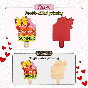 2 Pieces Ice Cream Sandbeach Hanging Sign Happy Summer Wood Sign Sweet Summer Wood Ornaments Summer Welcome Sign Door Wood Hanging Sign for Summer Holiday Party Home Door Wall Window Decor (Ice Cream)