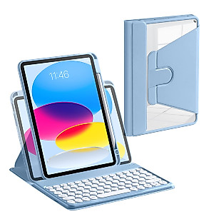 Laetass 360 Rotatable Keyboard Cover for iPad 10th Generation 10.9 inch 2022,Full Wrap Back Stand Shell Design with Magnetic Detachable Cute Round Keyboard and Built-in Capacitive Pen Slot. (Yellow)