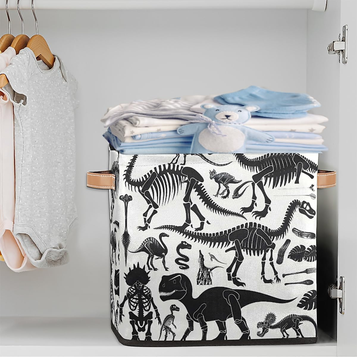 Tablerazzi Dinosaur Bone Cube Storage Bin, 13 Inch Collapsible Fabric Storage Cube Bin, Foldable Cube Baskets for Shelf, Closet, Organizer