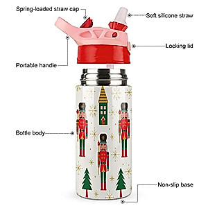 Kids Water Bottle, Christmas Nutcracker Tree Insulated Water Bottle Stainless Steel with Straw, Easy Open And Clean Leak Proof 17oz/ 500ml, Ideal for School Travel And Outdoor Activities