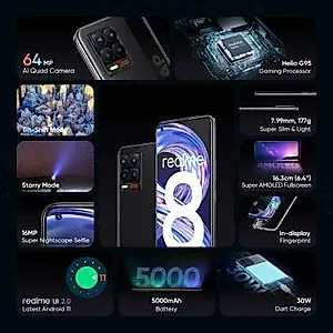 realme 8 Dual-SIM 128GB ROM + 4GB RAM (GSM only | No CDMA) Factory Unlocked 4G/LTE Smartphone (Cyber Silver) - International Version