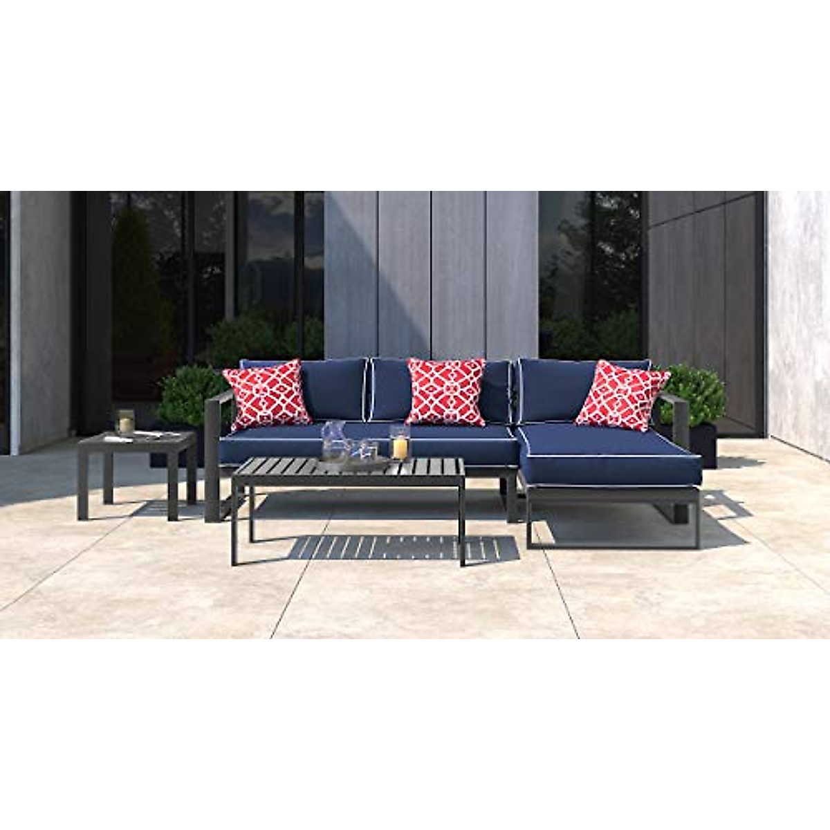 Tommy Hilfiger Monterey Modern Patio Outdoor Furniture Collection, Weather Resistant, Easy Assembly Metal Frame, Side Table, Navy Blue & Dark Gray