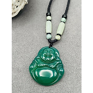 1 pc Chinese Green Jade Jewelry Lucky Smiling Buddha Charm Pendant