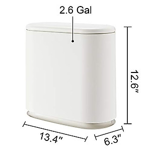 SUBEKYU Bathroom Trash Can with Lid 2.6 Gallon/10 Liter, Slim Office Garbage Can, Small Rectangular Dog Proof Plastic Trash Bin, Cream Color